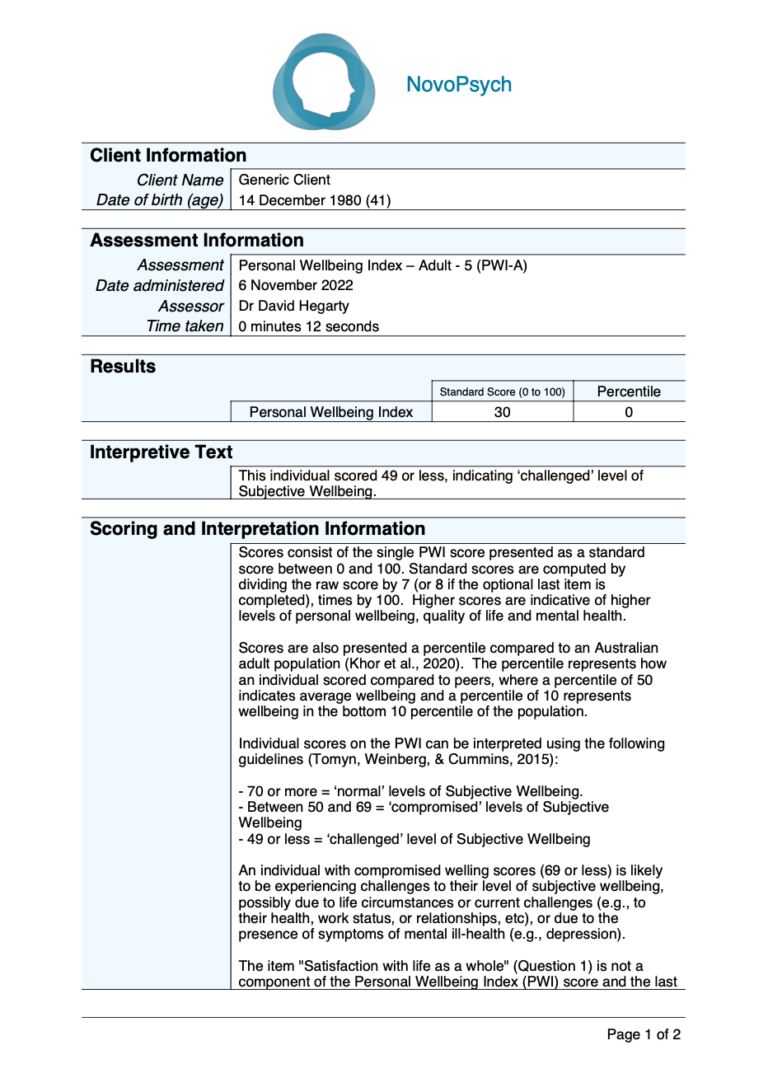 PWI-A - Personal Wellbeing Index – Adult – 5