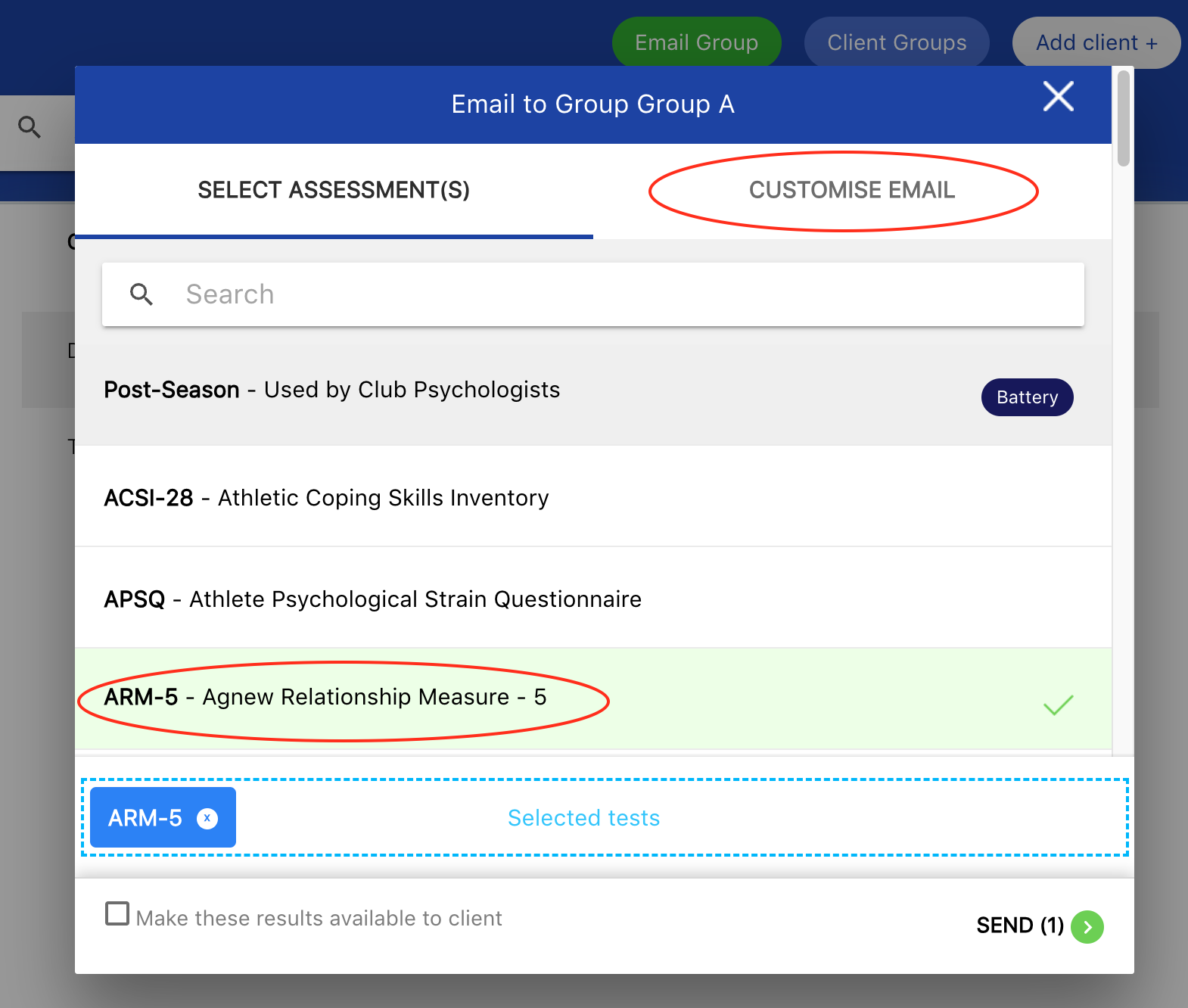 Send Assessments to a Group - Bulk Email - NovoPsych