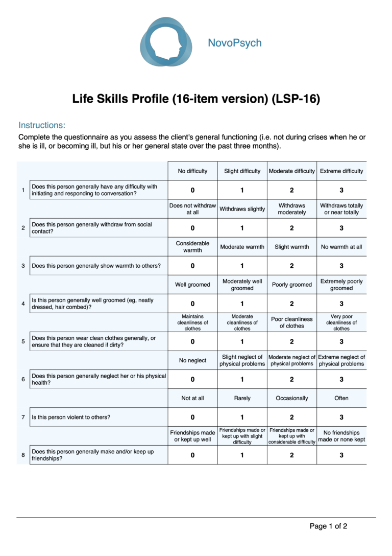 LSP-16 - Life Skills Profile