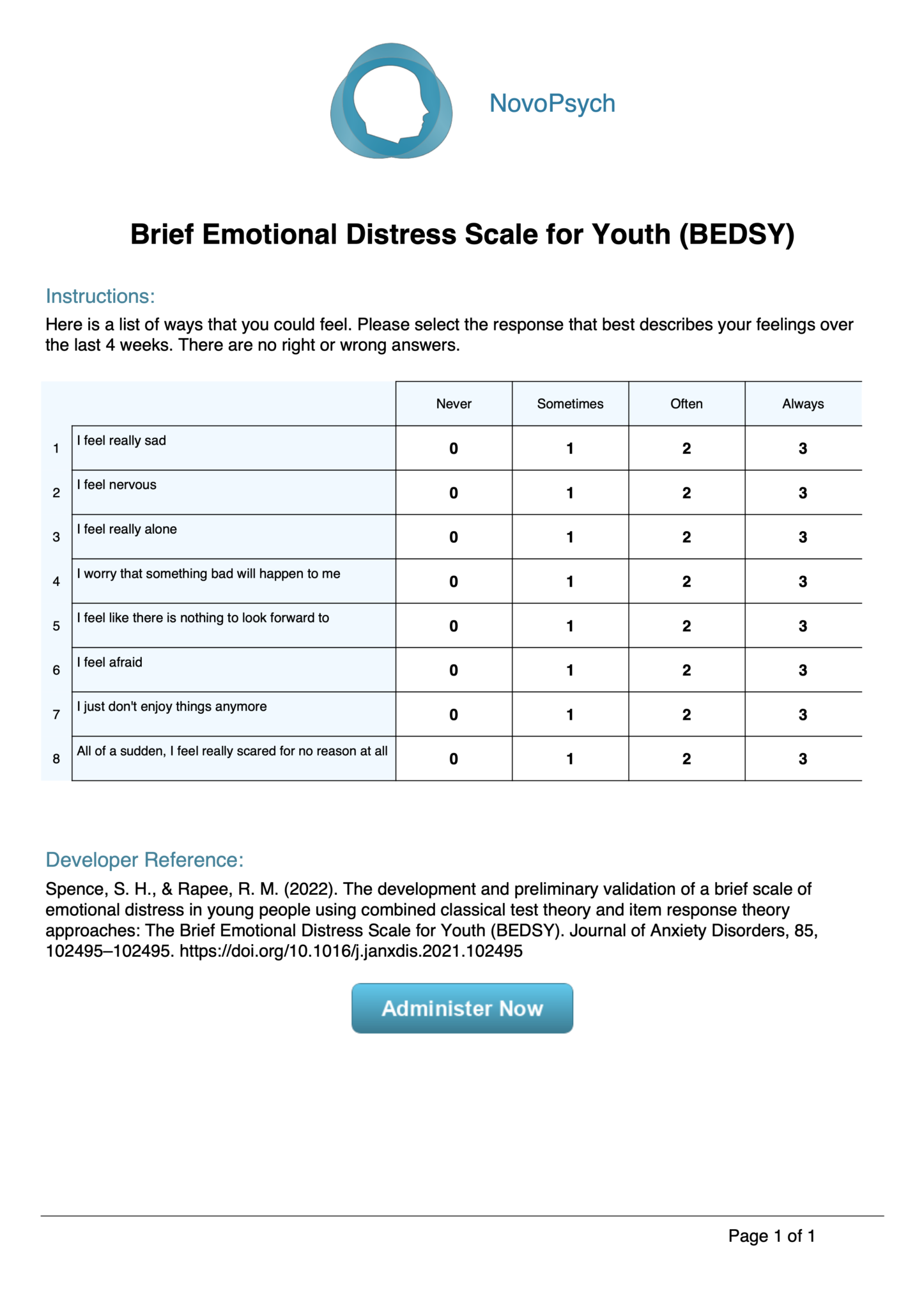 BEDSY - Brief Emotional Distress Scale for Youth