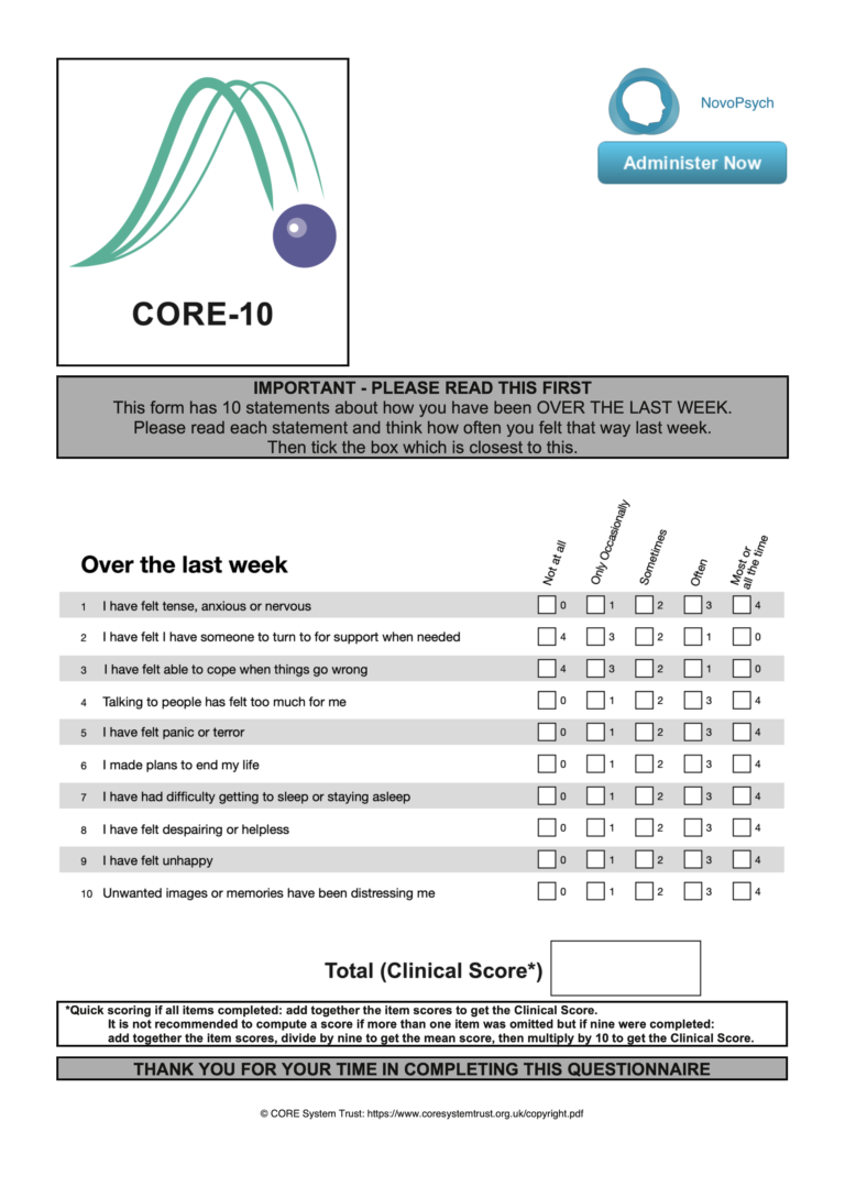 CORE-10 - Clinical Outcomes in Routine Evaluation 10