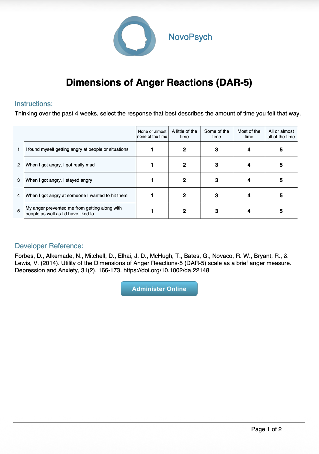 DAR-5 - Dimensions of Anger Reactions