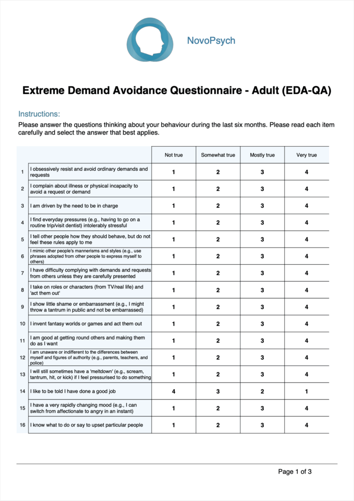 EDA-QA - Extreme Demand Avoidance Questionnaire – Adult